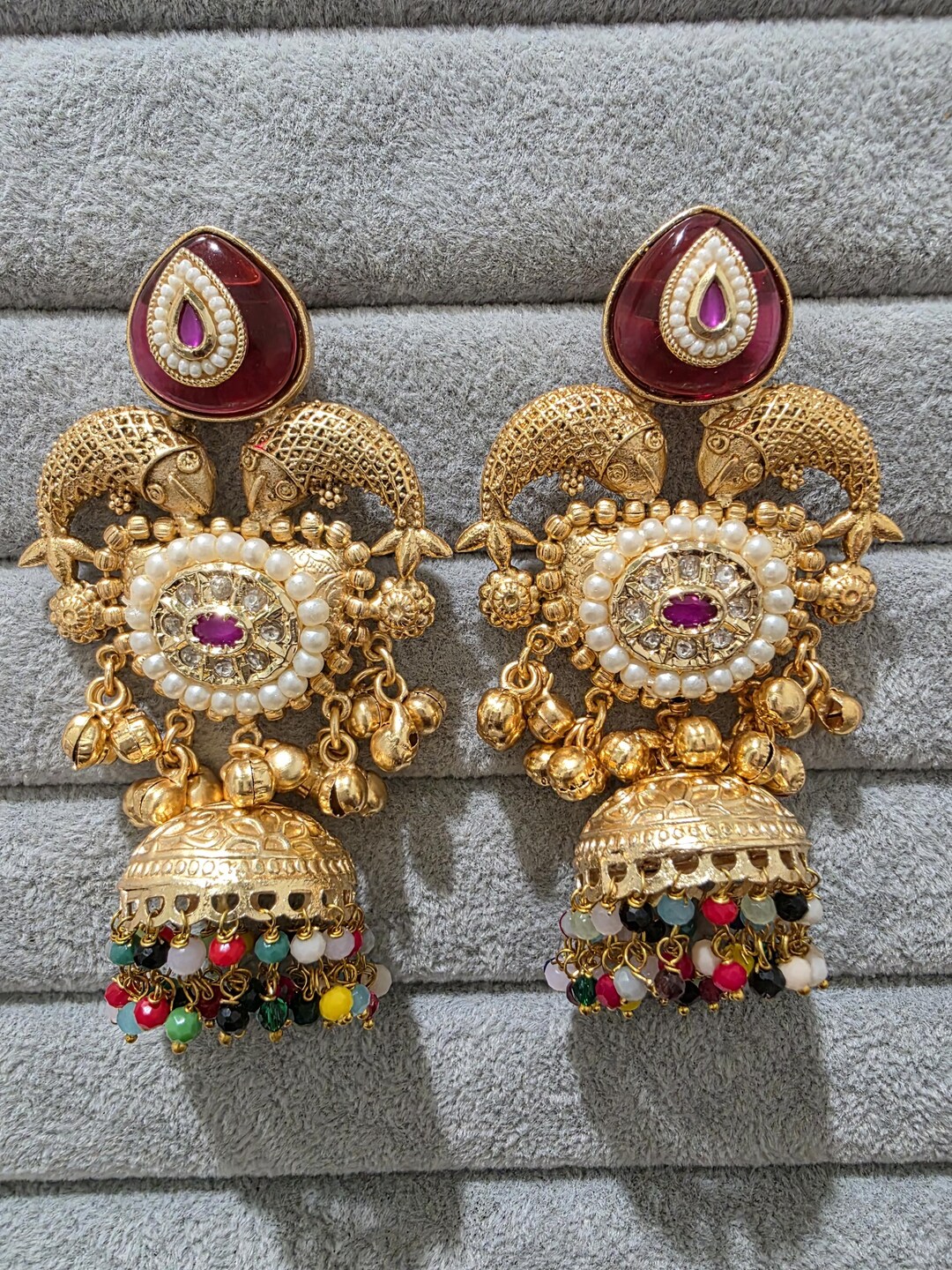 Ruby Kashmiri Long Jhumka, Gold-plated Long Dangler Earrings/brass ...