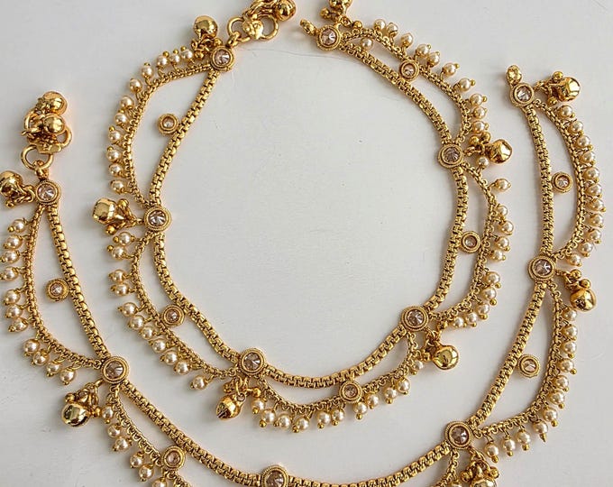 Bridal Gold Plated Anklet Pair/payal/moti Payal/jhanjran/panjeb/pajeb ...