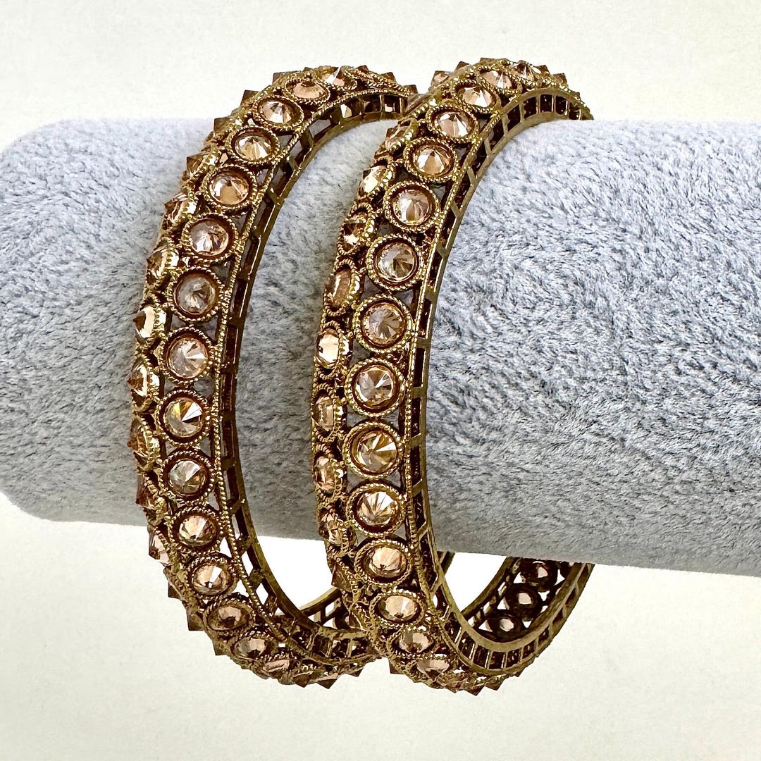 A Pair of Polki Kundan Antique Dull Gold Bangles(2 PC) Punjabi Bangles ...