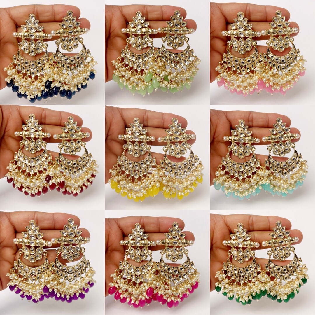 Bollywood Kundan Chandbali Earrings Indian Earrings Pearl Earring ...