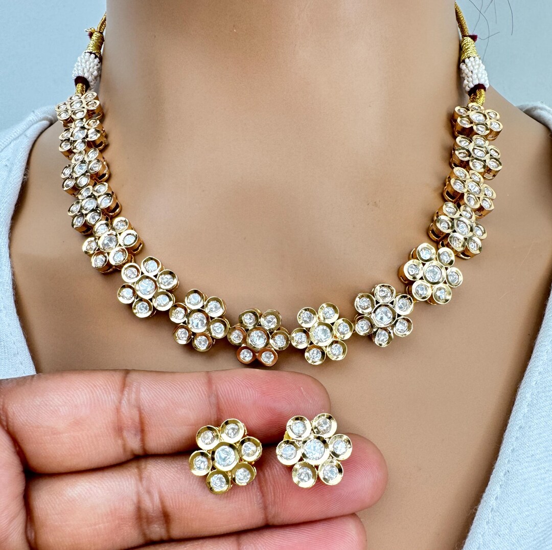 Deliacte Moissanite Kundan Necklace/moissanite Choker Necklace Stud Set ...