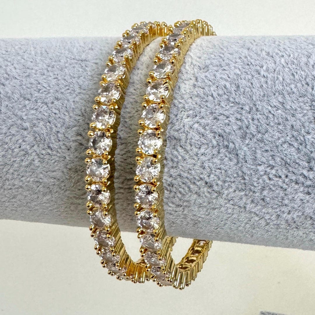 Silver/gold Big Diamond Bangles(2 PC)/CZ Bangles/indian Bangles/cz ...