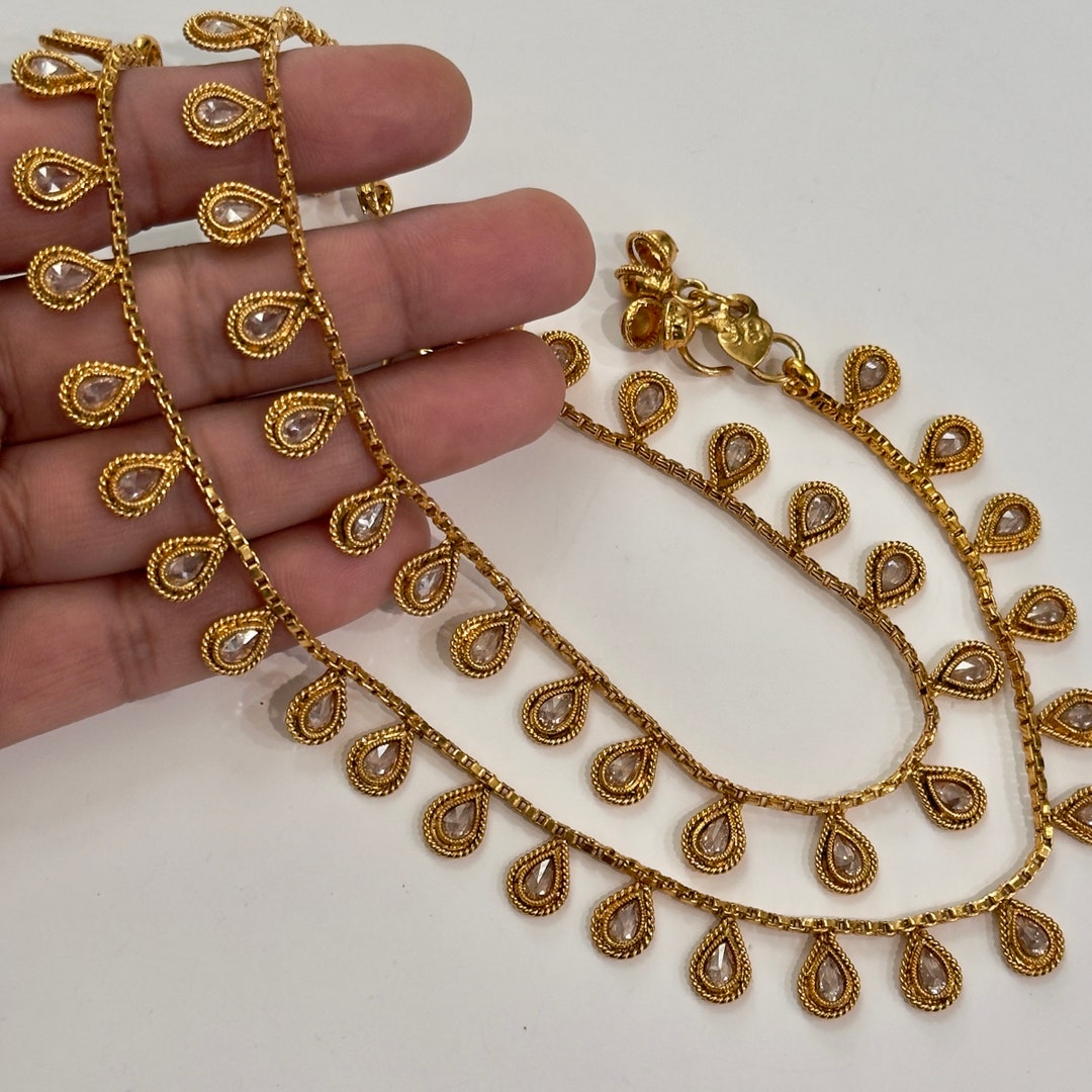 Gold Plated Polki Anklet Pair/ Payal/jhanjran/panjeb/pajeb/indian ...