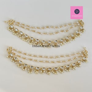 Gold Kundan Pearl Ear Chain/sahare/pearl Kaan Chain/earring Support ...