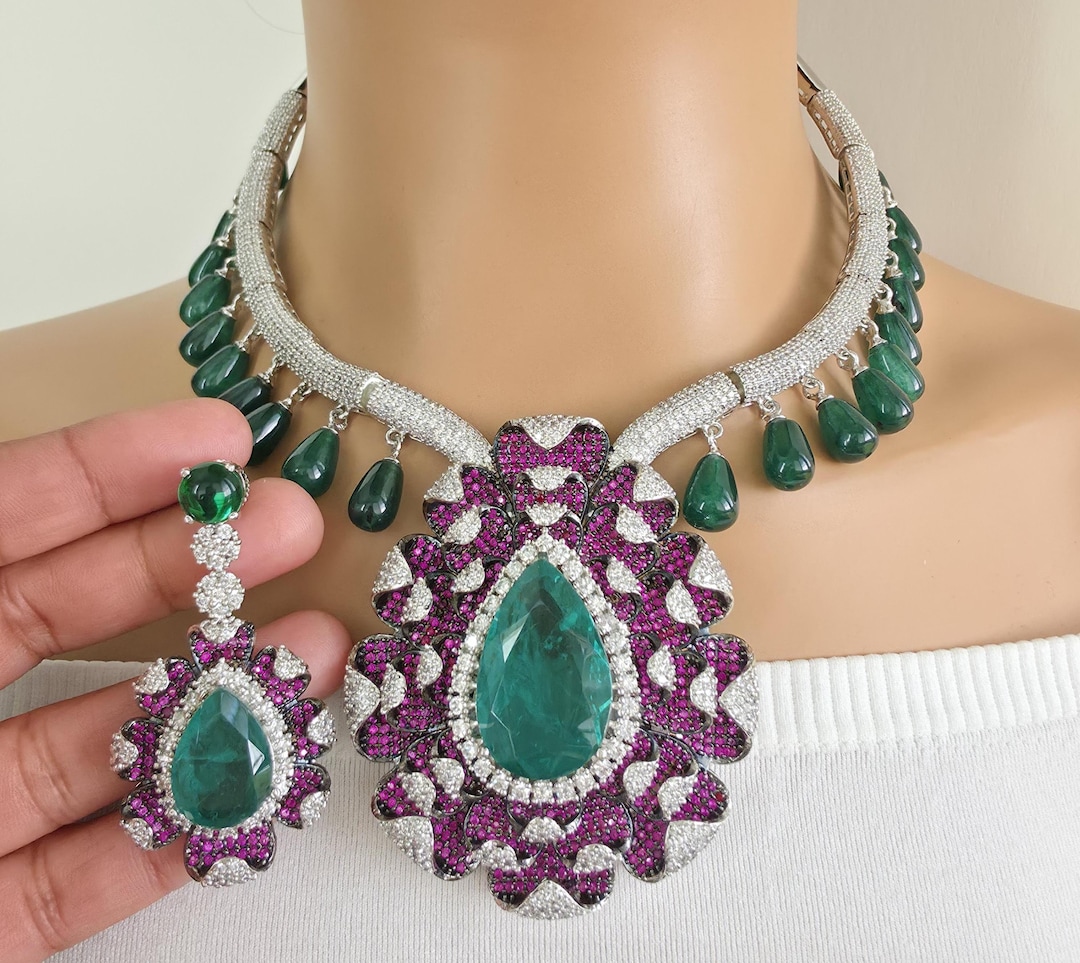 Malaika Arora Inspired CZ Diamond Necklace, Designer Necklace,american ...