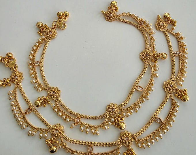 Bridal Gold Plated Anklet Pair/payal/moti Payal/jhanjran/panjeb/pajeb ...