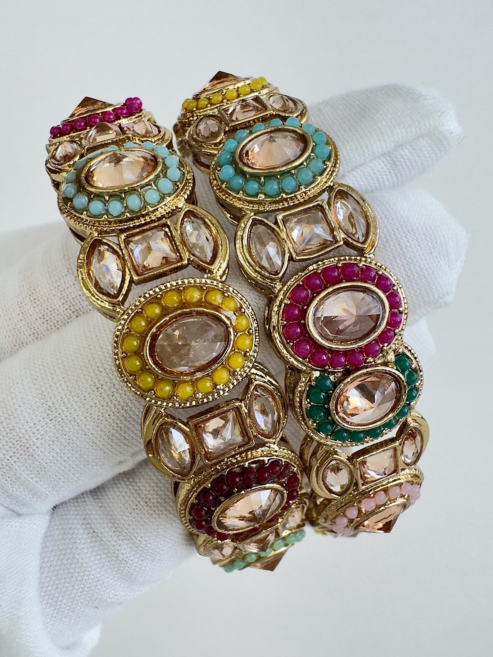 A Pair of Polki Pearl Kundan Antique Dull Gold Finish Bangles Pair ...