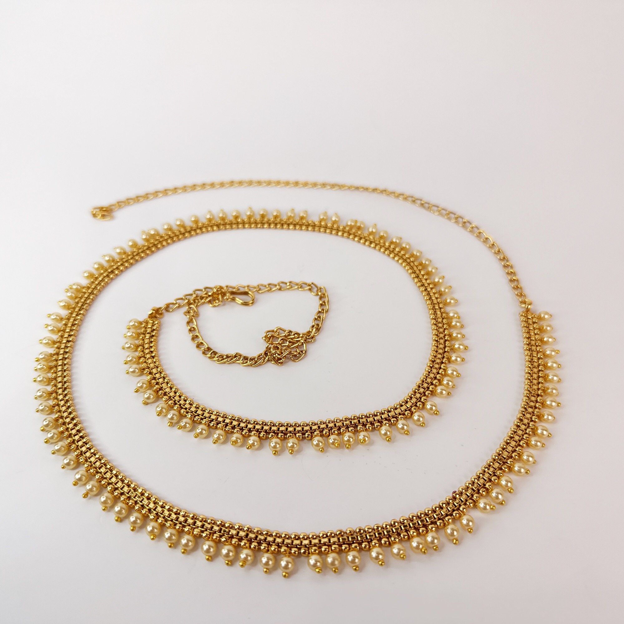 Antique Gold Pearl Belly Chain/bridal Belly Chain/vaddanam/kamarpatta ...