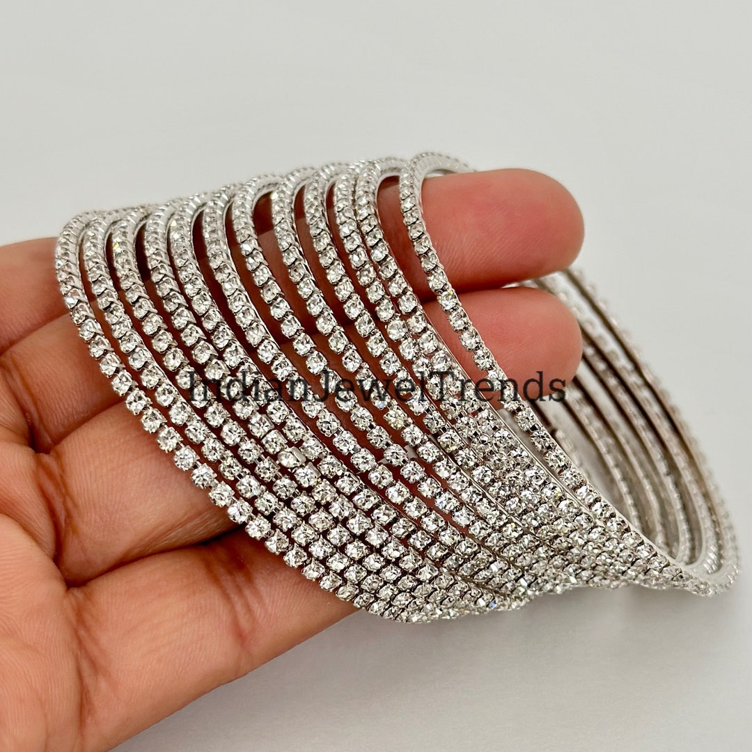 Set of 12 Silver Stone Bangles Set/indian Bangles/indian Wedding/bridal ...