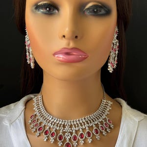 Ruby CZ Diamond Bridal Necklace, American Diamond Wedding Necklace, Cz ...