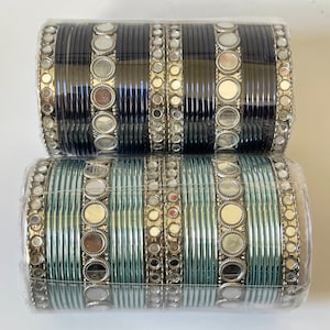Bollywood Style Indian Mirror Metal Bangles/punjabi Bangles Set/bridal ...
