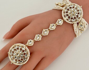 Kundan Single Hath Paan/bracelet/haath Phool/hathh Panja/finger Hand ...