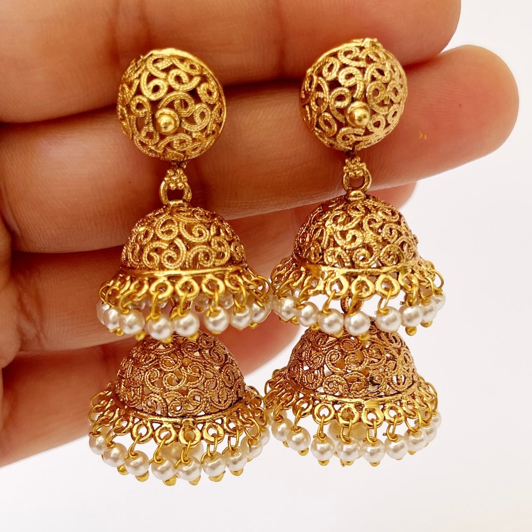 Gold Plated Jhumka/double Layered Light Weight Jhumka/temple Jewelry ...