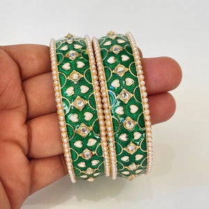 Meena Kundan Gold Plated Traditional Bangles 2pcs/meena Bangles ...