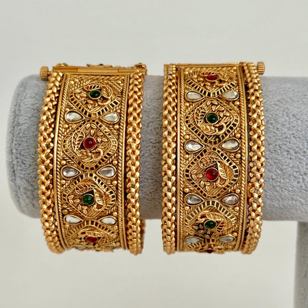 Matt Gold Plated Rajwadi Kundan Openable Kada Bangle(1pc)single/indian ...