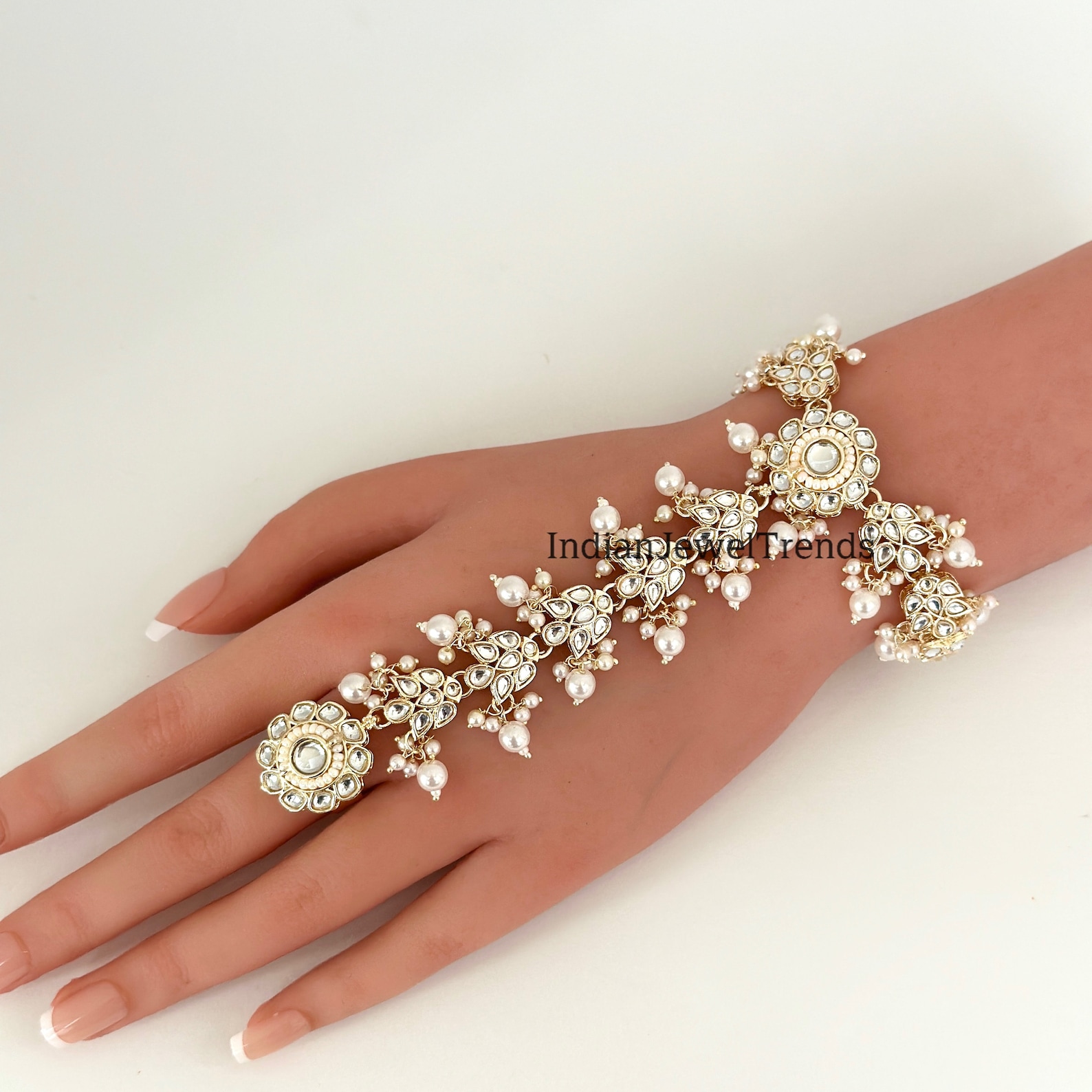 Kundan Single Hath Paan/bracelet/haath Phool/hathh Panja/finger Hand ...