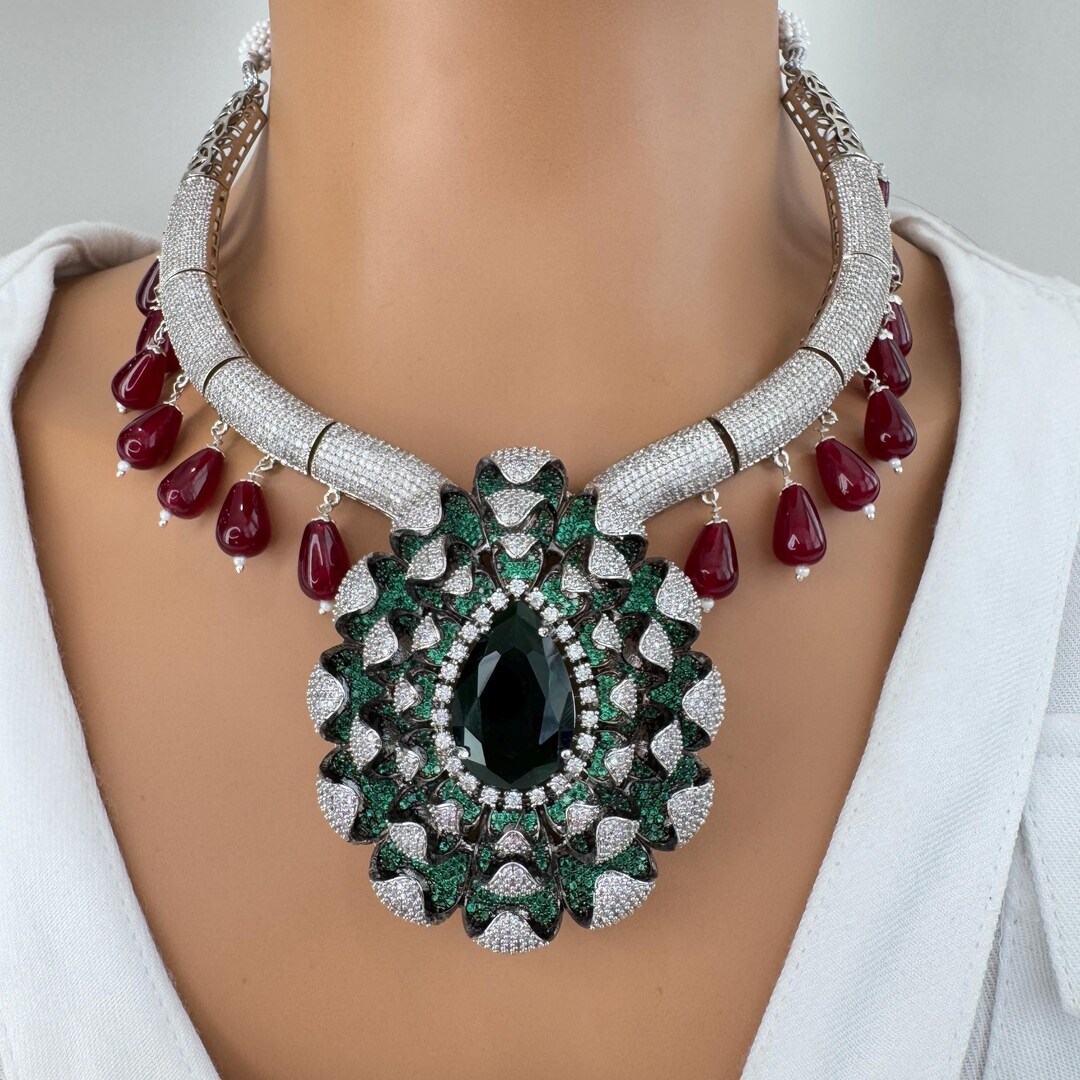 Malaika Arora Inspired CZ Diamond Necklace, Designer Necklace,american ...