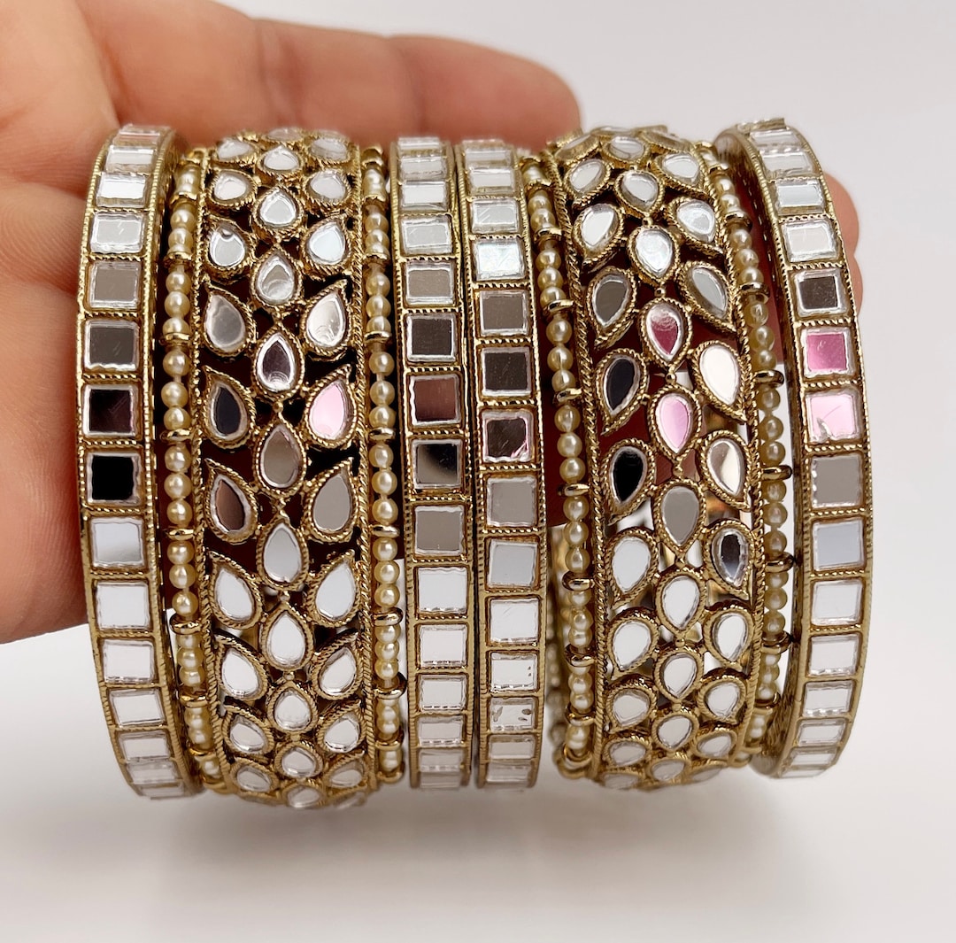 Restocked Bollywood Style Mirror Pearl Bangles 6pcs/punjabi Mirror ...