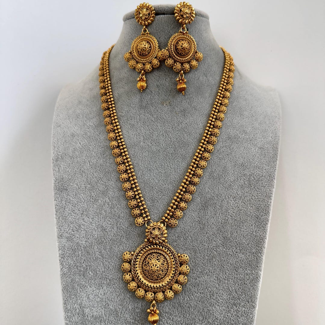 Long Antique Gold Plated Mala Necklace/indian Long Necklace/temple ...