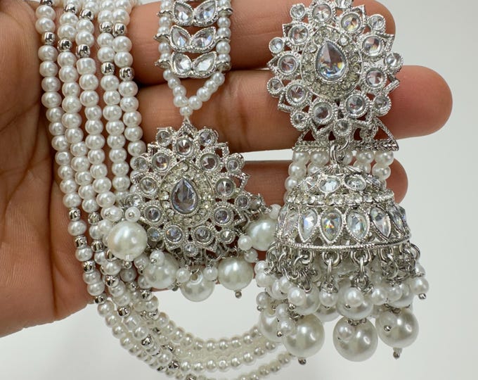 Silver Polki Kundan Earrings Tikka Set/punjabi Tikka Set/tikka Set for ...