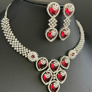 Ruby CZ Diamond Necklace,indian Pakistani Wedding Jewelry,mother of the ...
