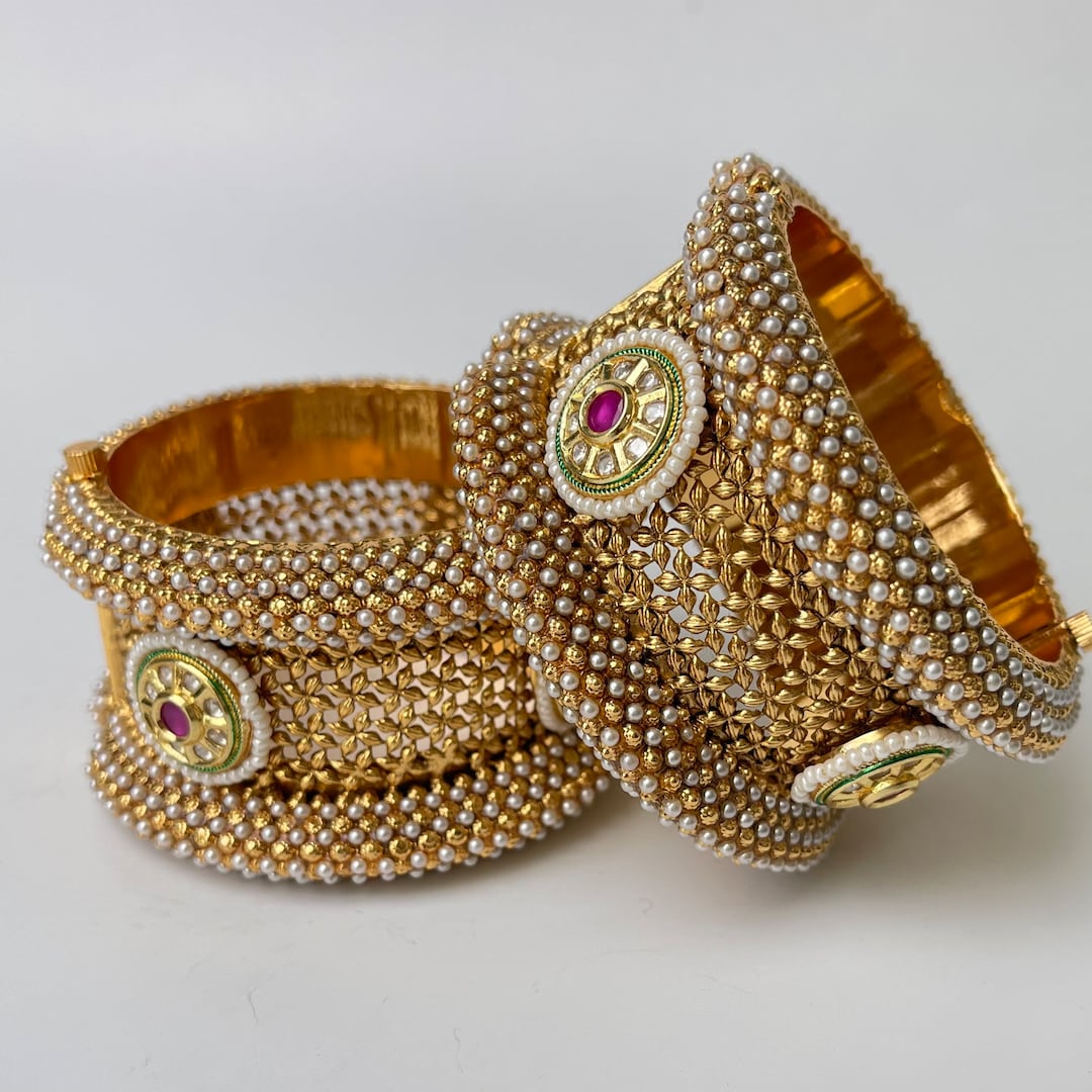 Gold Plated Rajwadi Kundan Openable Single Kada Bangle(1pc)/indian Kada ...