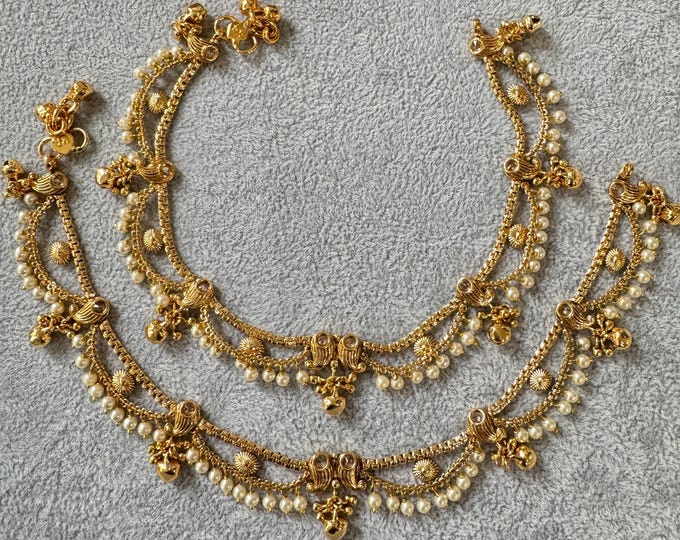 Indian Gold Plated Ruby Payal Pair /indian Anklets/ Gold Anklet Payal ...