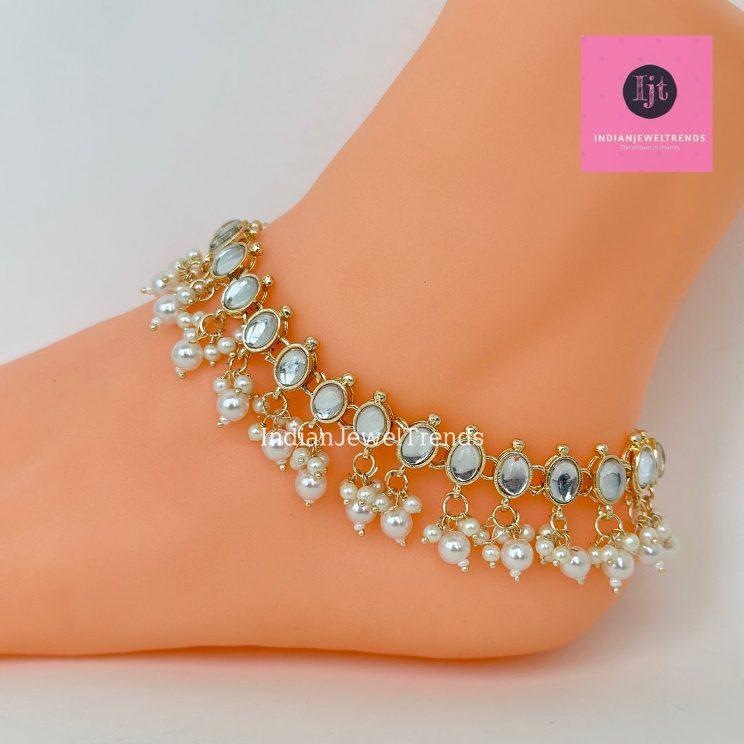 Gold Plated Anklet Pair/payal/moti - Etsy