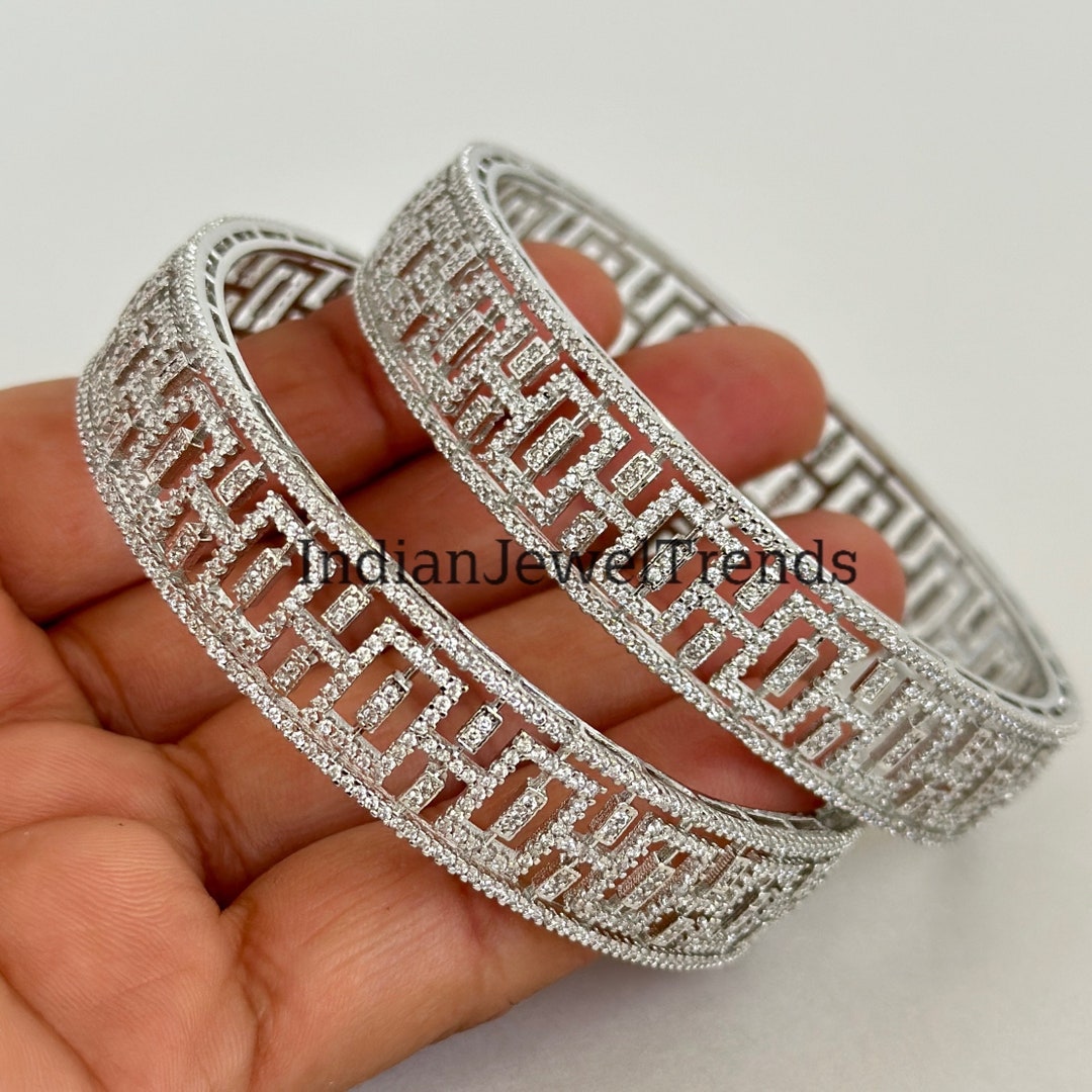 Set of 2 Silver CZ Diamond Bangles/cz Bangles/bracelet/indian Party ...
