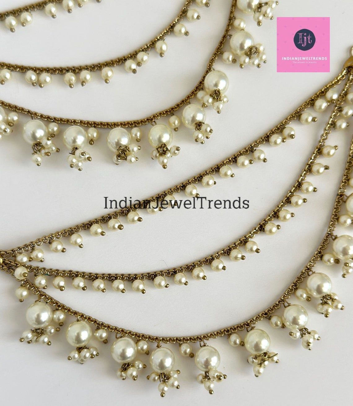Antique Dull Gold Pearl Ear Chain/sahare/pearl Kaan Chain/earring ...