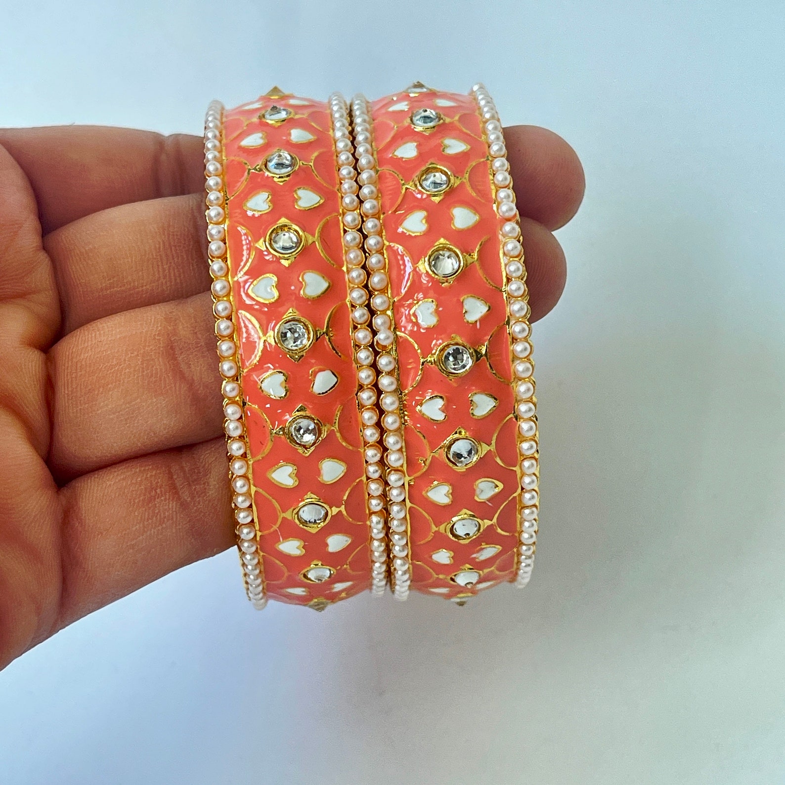 Meena Kundan Gold Plated Traditional Bangles 2pcs/meena Bangles ...