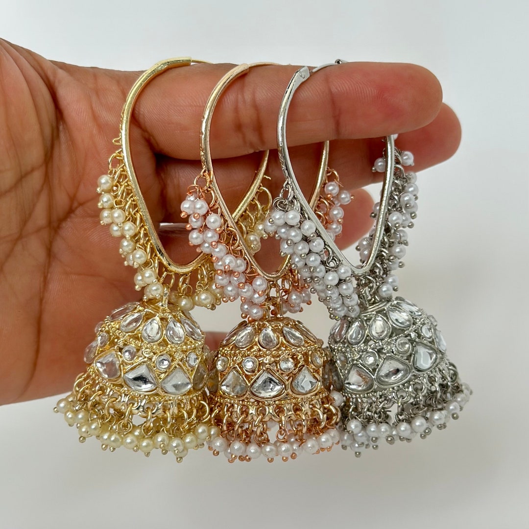 Large Kundan Pearl Hoop Earrings/traditional Ethnic Hoop/bali Earring ...