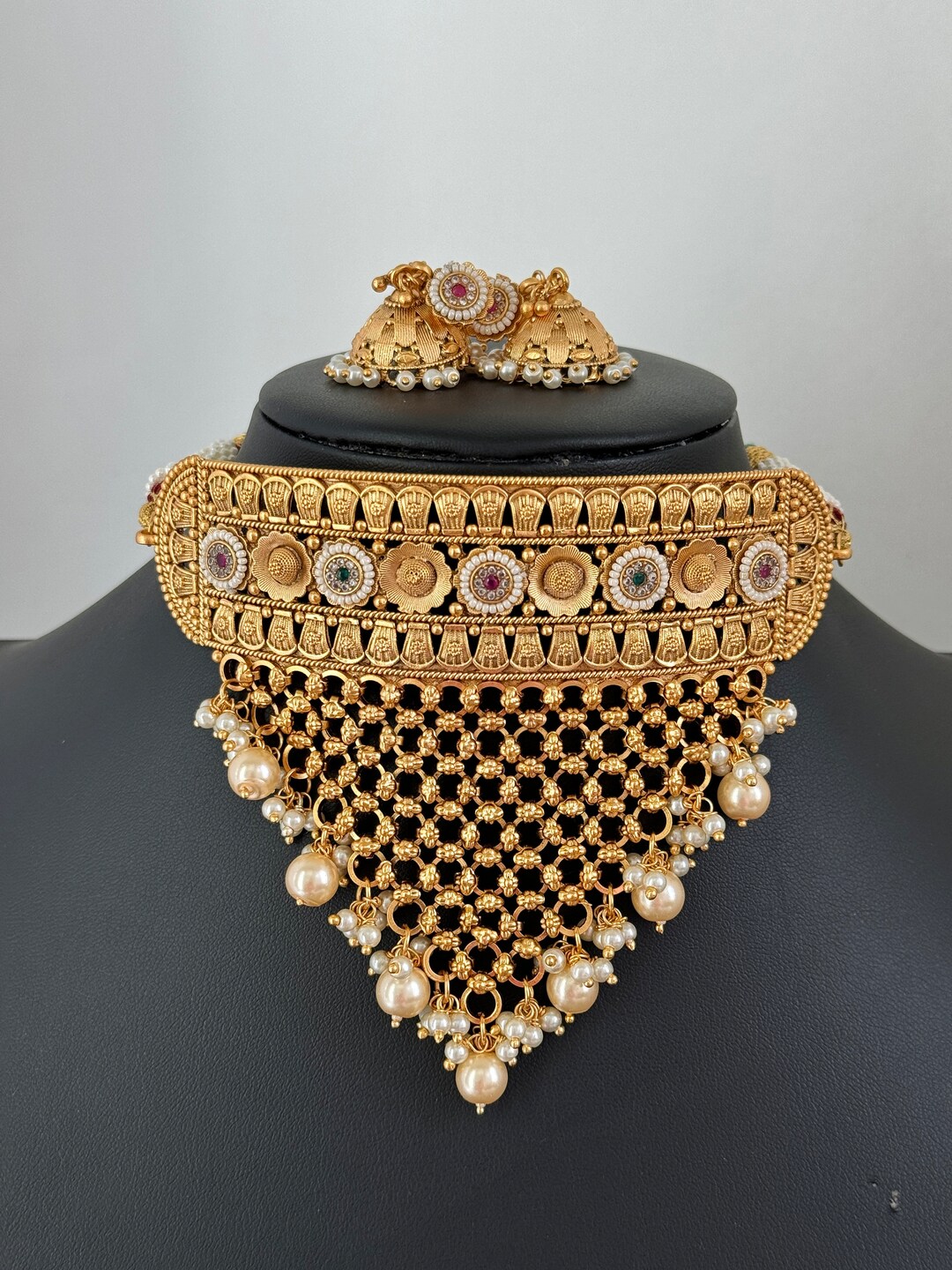 Antique Gold Meenakari Choker Set, Rajwadi Choker, Traditional Jewelry ...