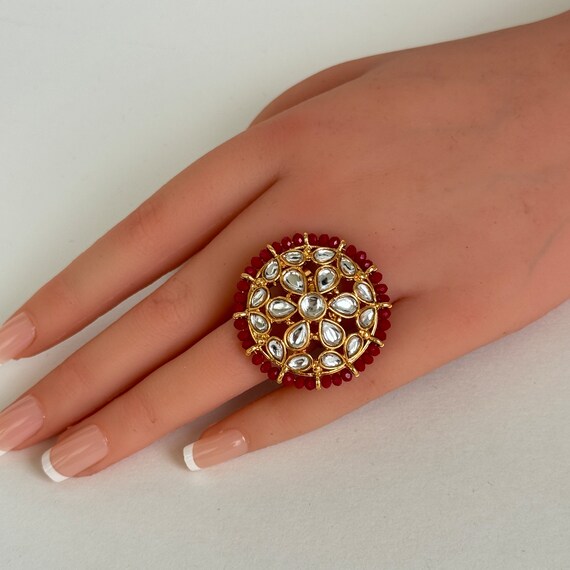 Gold Plated Kundan Ring Adjustable Ring Indian Ring Pakistani Jewelry Indian Jewelry Bollywood Jewelry Indian Wedding Jewelry