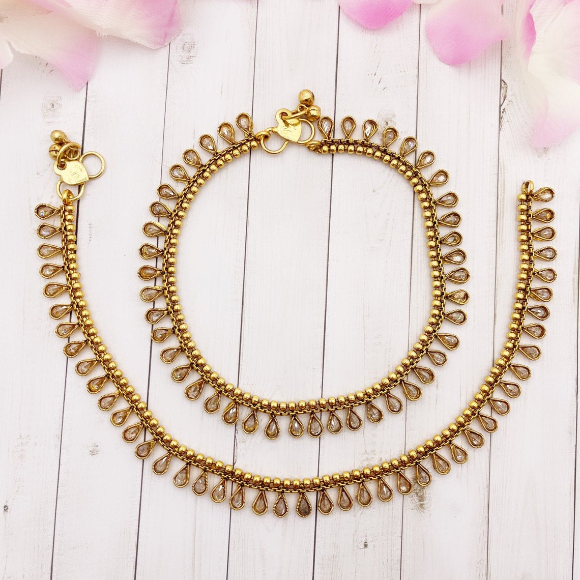 Gold Plated Anklet Pair/Payal/Moti | Etsy