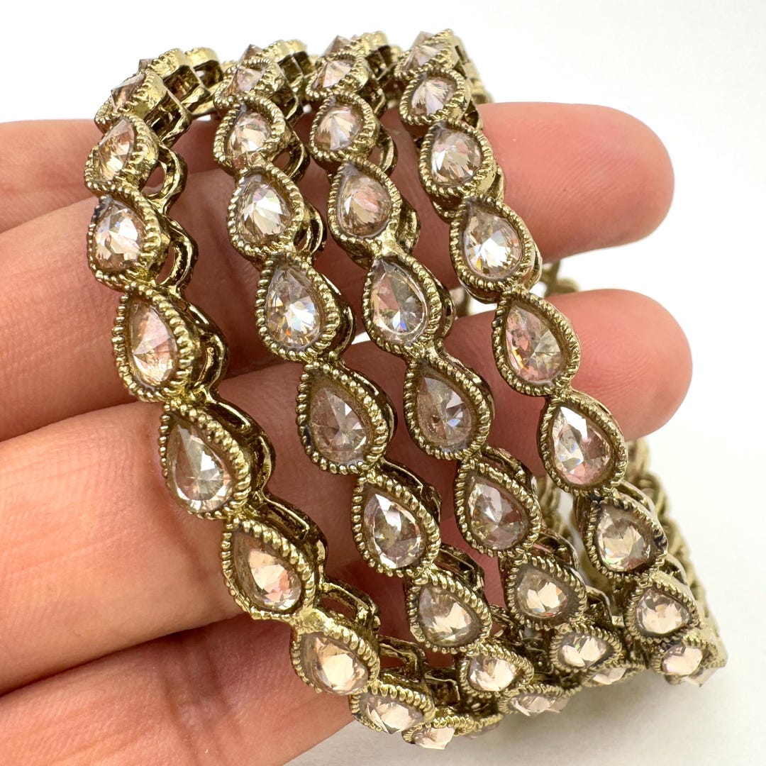 Polki Kundan Antique Dull Gold Finish Bangles Set(4 Pc) Mix Sizes ...