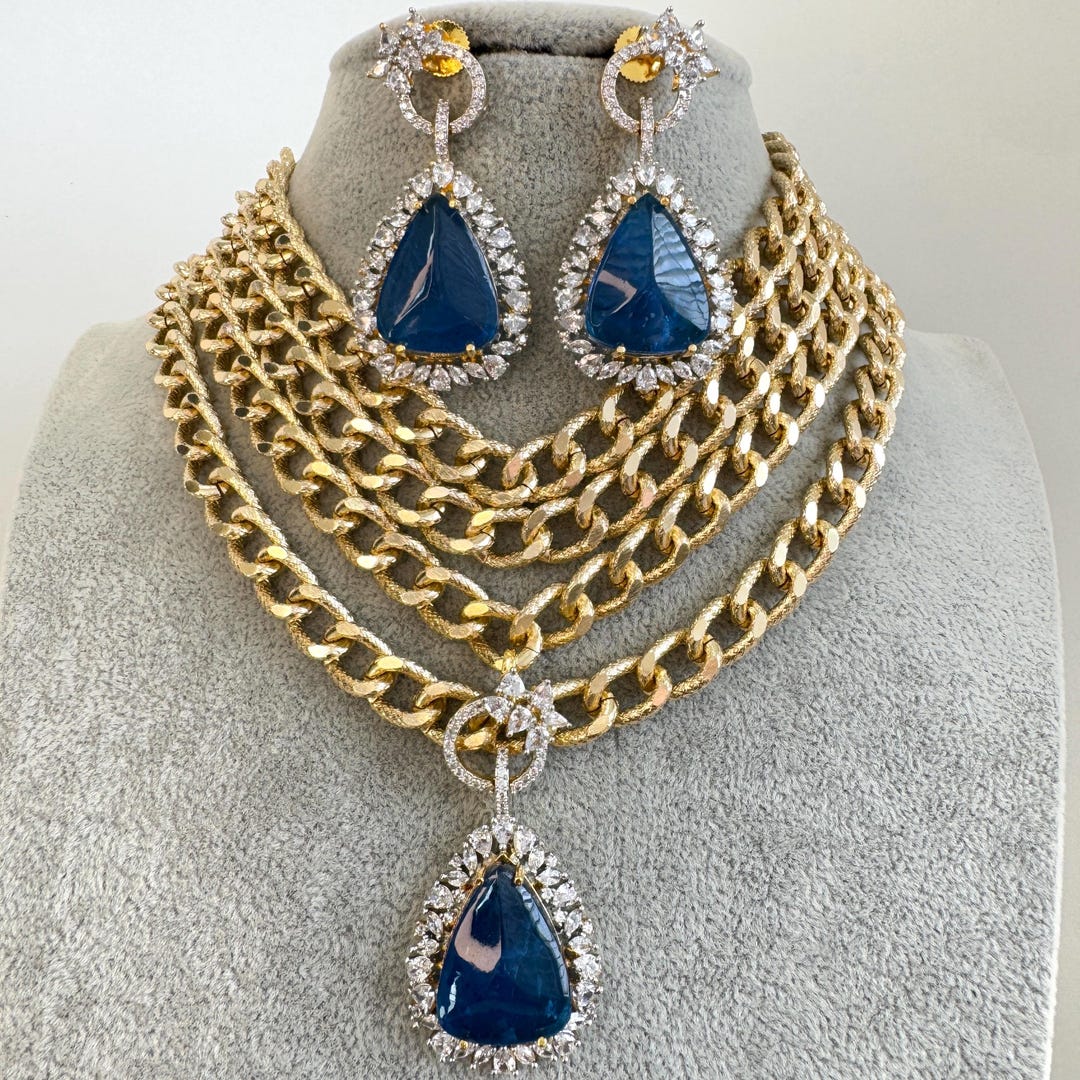 Victorian Blue Doublet Statement Choker Necklace, Sabyasachi Inspired ...