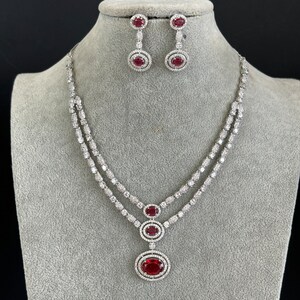 Ruby CZ Diamond Necklace, American Diamond Wedding Necklace, Cz Jewelry ...