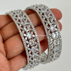 Set of 2 Silver CZ Diamond Bangles/cz Bangles/bracelet/indian Party ...
