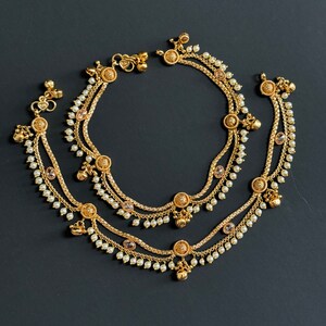 Bridal Gold Plated Anklet Pair/payal/moti Payal/jhanjran/panjeb/pajeb ...