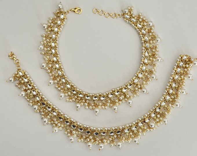 Gold Plated Anklet Pair/payal/moti Payal/jhanjran/panjeb/pajeb/indian ...