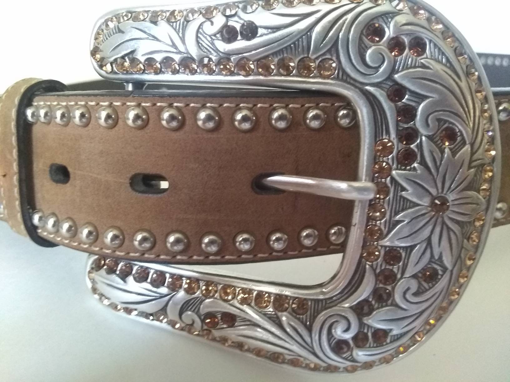 Nocona Leather Belt Rhinestone Western Cowgirl Rodeo Women's Size XL - Etsy