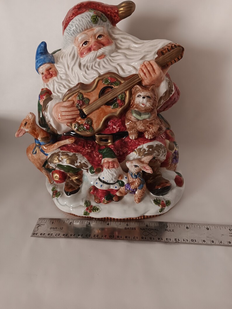 Fitz and Floyd Omnibus Forest Festival Guitar Santa Holiday Cookie Jar ...