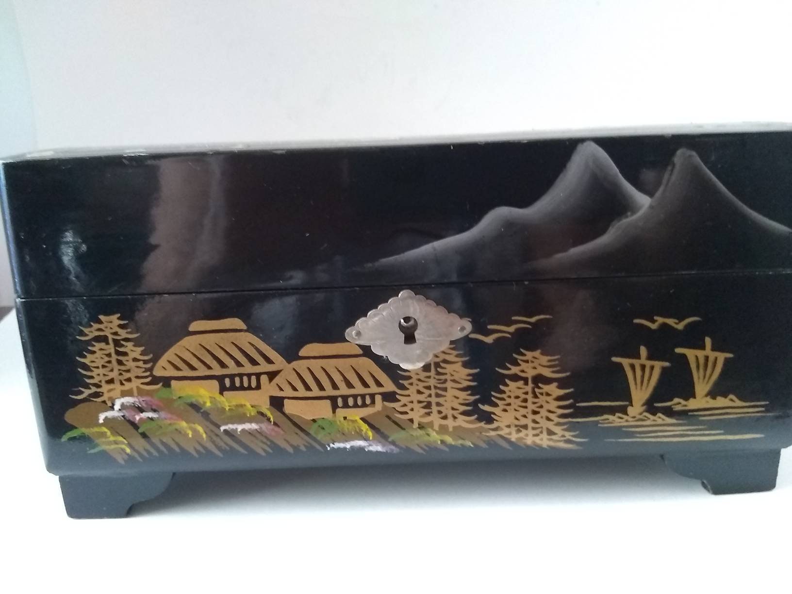 Vintage 1950s Musical Jewelry Box Lacquer Mother of Pearl Inlay - Etsy