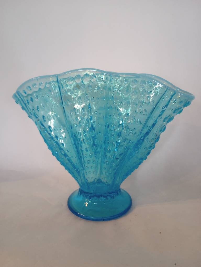 Vintage Fenton Blue Opalescent Ruffled Hobnail Fan Vase - Etsy