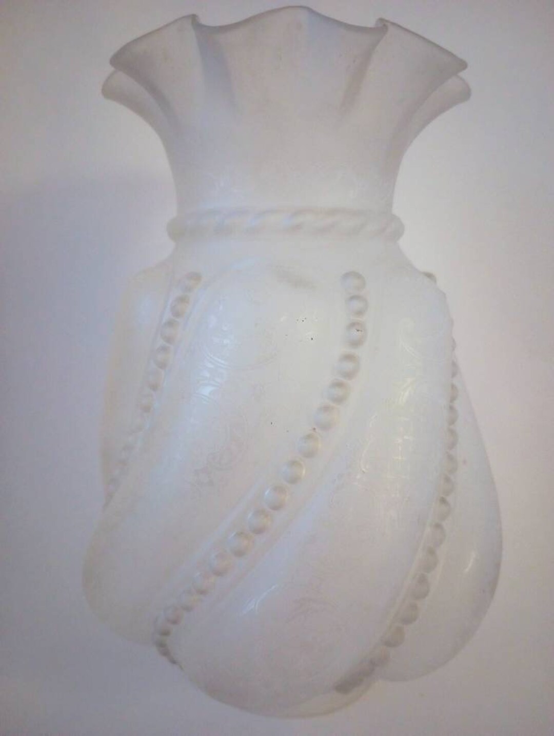 Antique Victorian Glass Hurricane Lamp Chimney Shade Etched With Ruffle ...