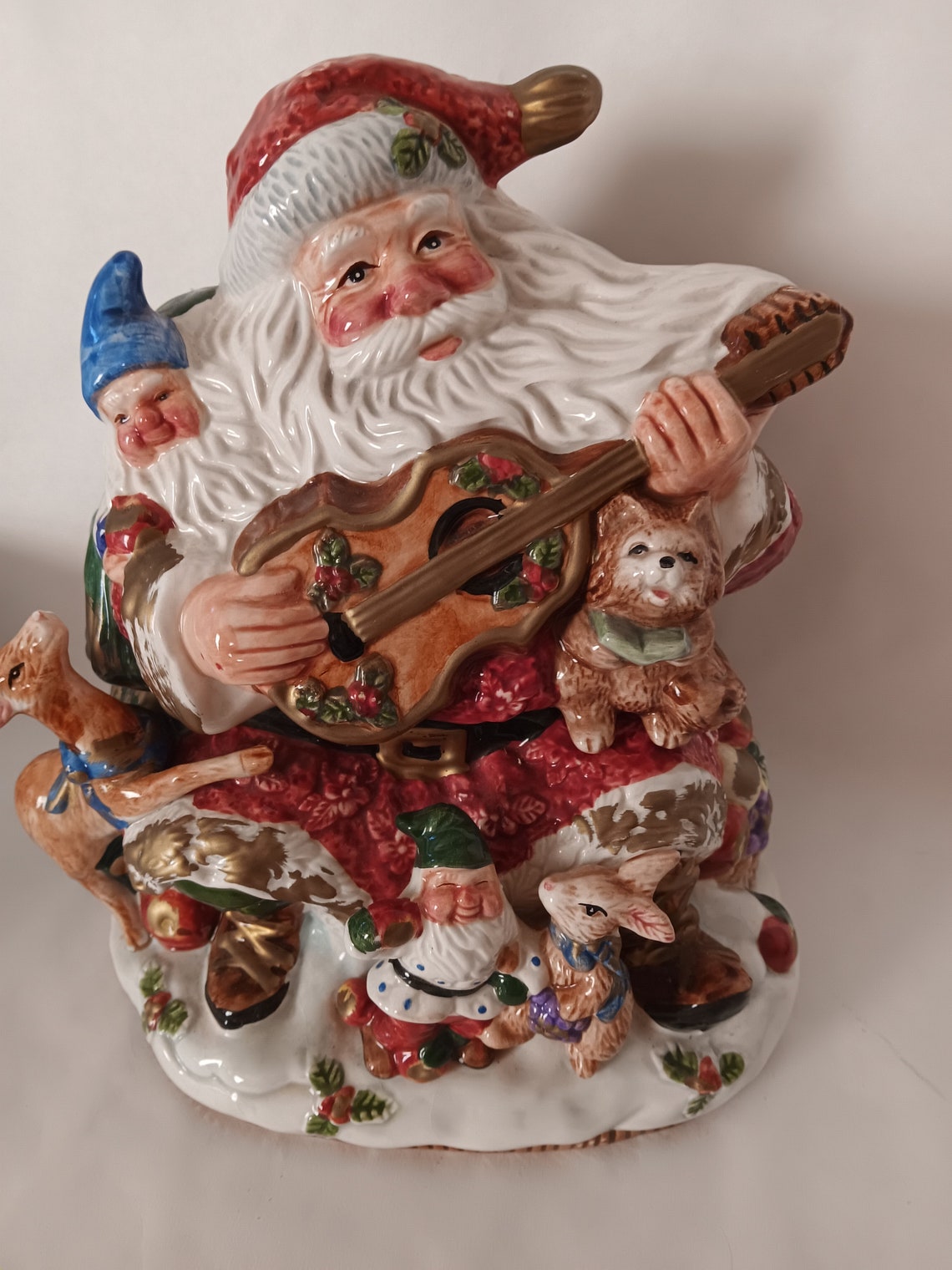 Fitz and Floyd Omnibus Forest Festival Guitar Santa Holiday Cookie Jar ...