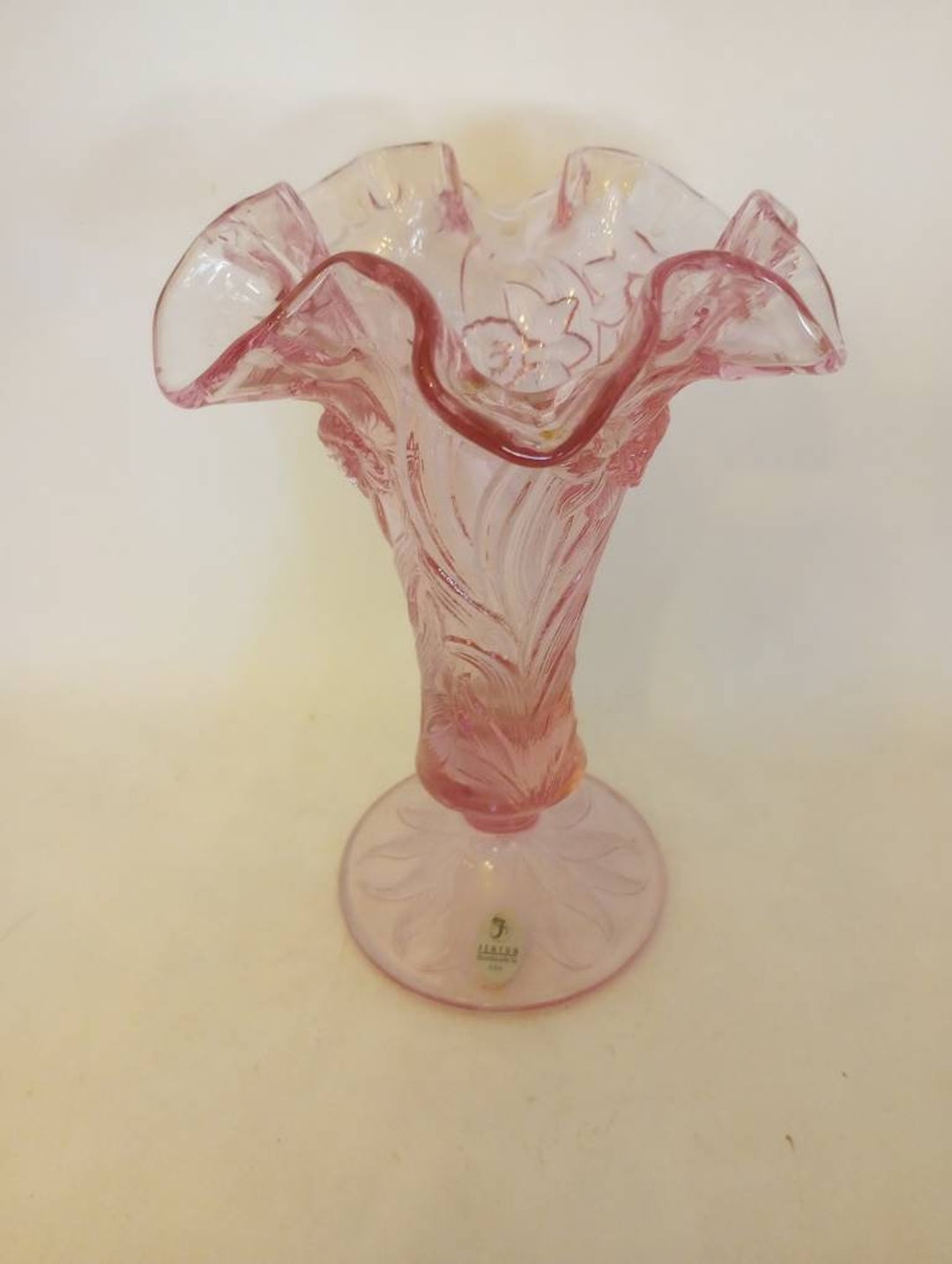 Vintage Fenton Rose Pink Raised Relief Daffodil Ruffle Top Vase 7-1/4 - Etsy