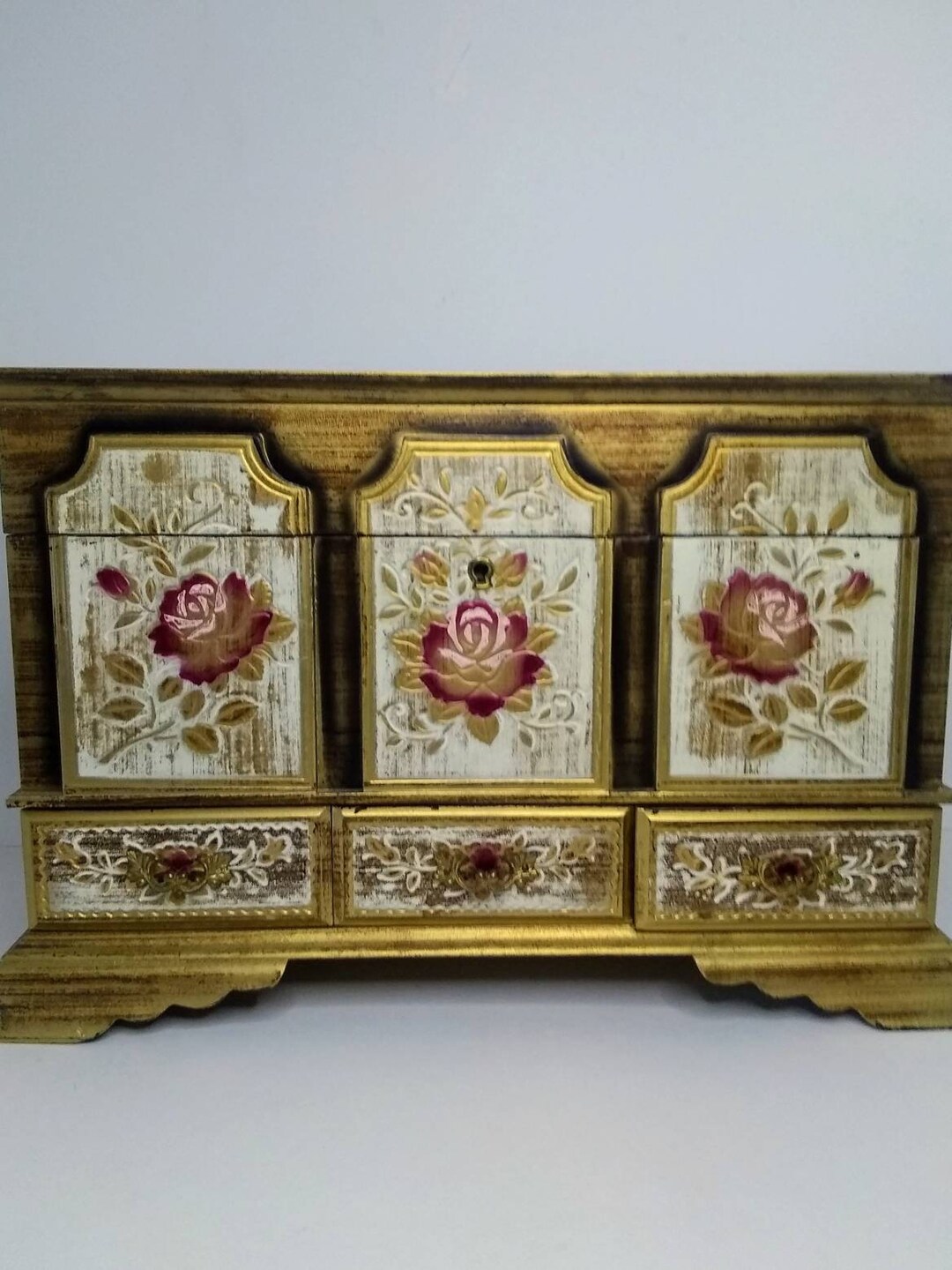 Vintage Apco Jewelry Chest Box Gold Florentine Hand Painted - Etsy