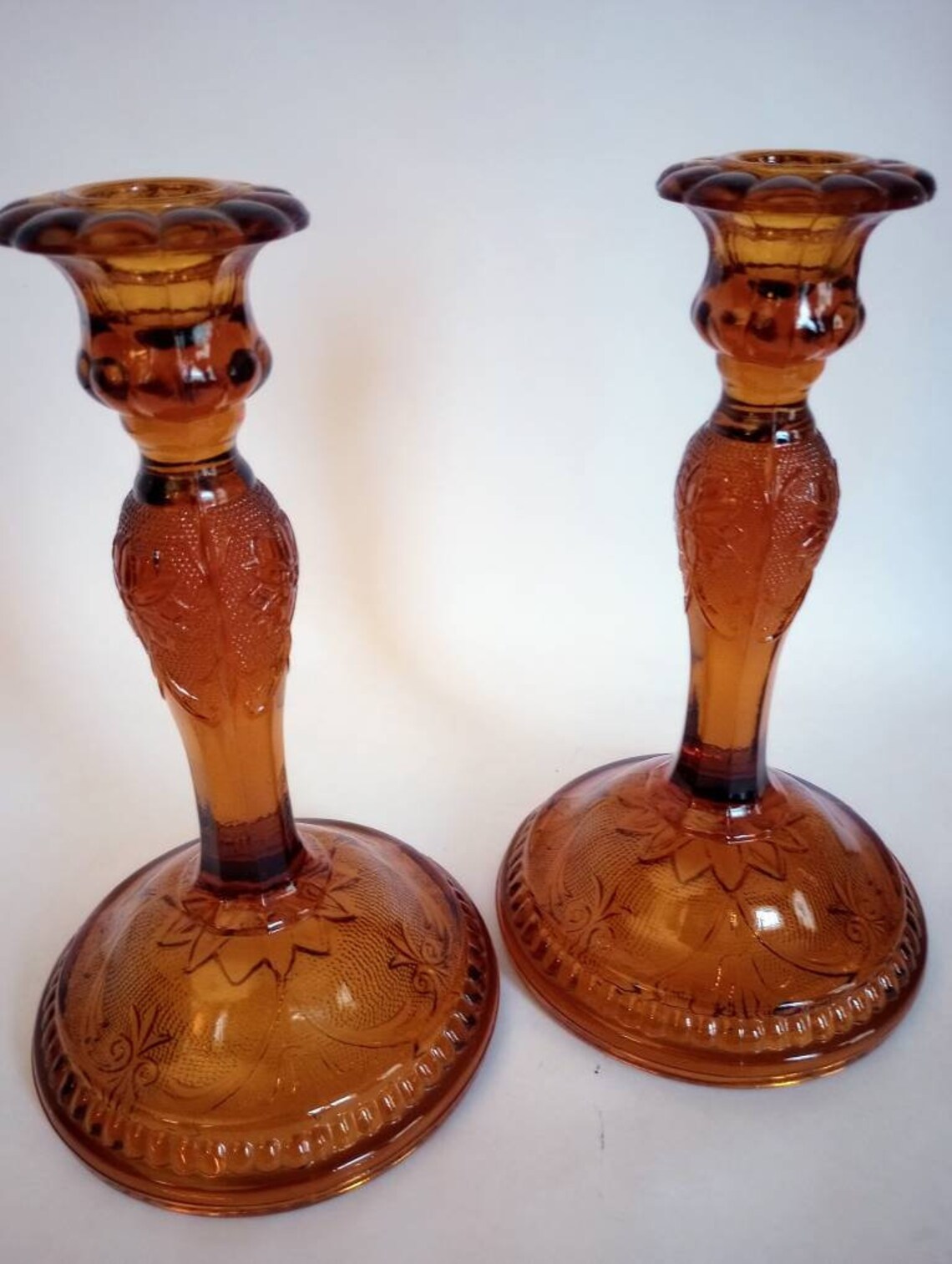 Vintage Amber Tiara Indiana Glass Candlestick Holders Set of Two 2 - Etsy